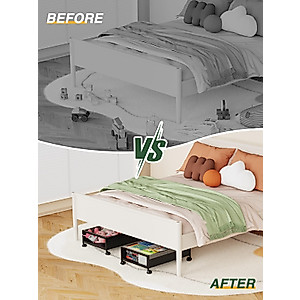 LEHOM Under Bed Storage with Wheels, Plastic Underbed Bins with Sturdy Metal Tubes Rolling Under Bed Drawer Storage Container with Window and Handle for Bedding, Clothes, Blanket, Shoes (2 Pack metal)