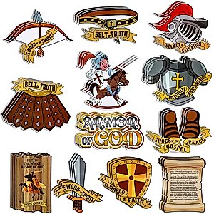 36 Pcs Armor of God Cutouts for Kids Books of The Bible Poster Religious Bulletin Board for Sunday School and Religious Classroom Decorations Children Kids Home Wall Bible Crafts Art Activities