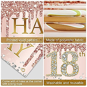 Happy 18th Birthday Banner Decorations for Girls, Pink Rose Gold Happy 18 Birthday Yard Banner Sign Party Supplies, Large Eighteen Years Old Birthday Décor for Outdoor Indoor(9.8x1.6ft)