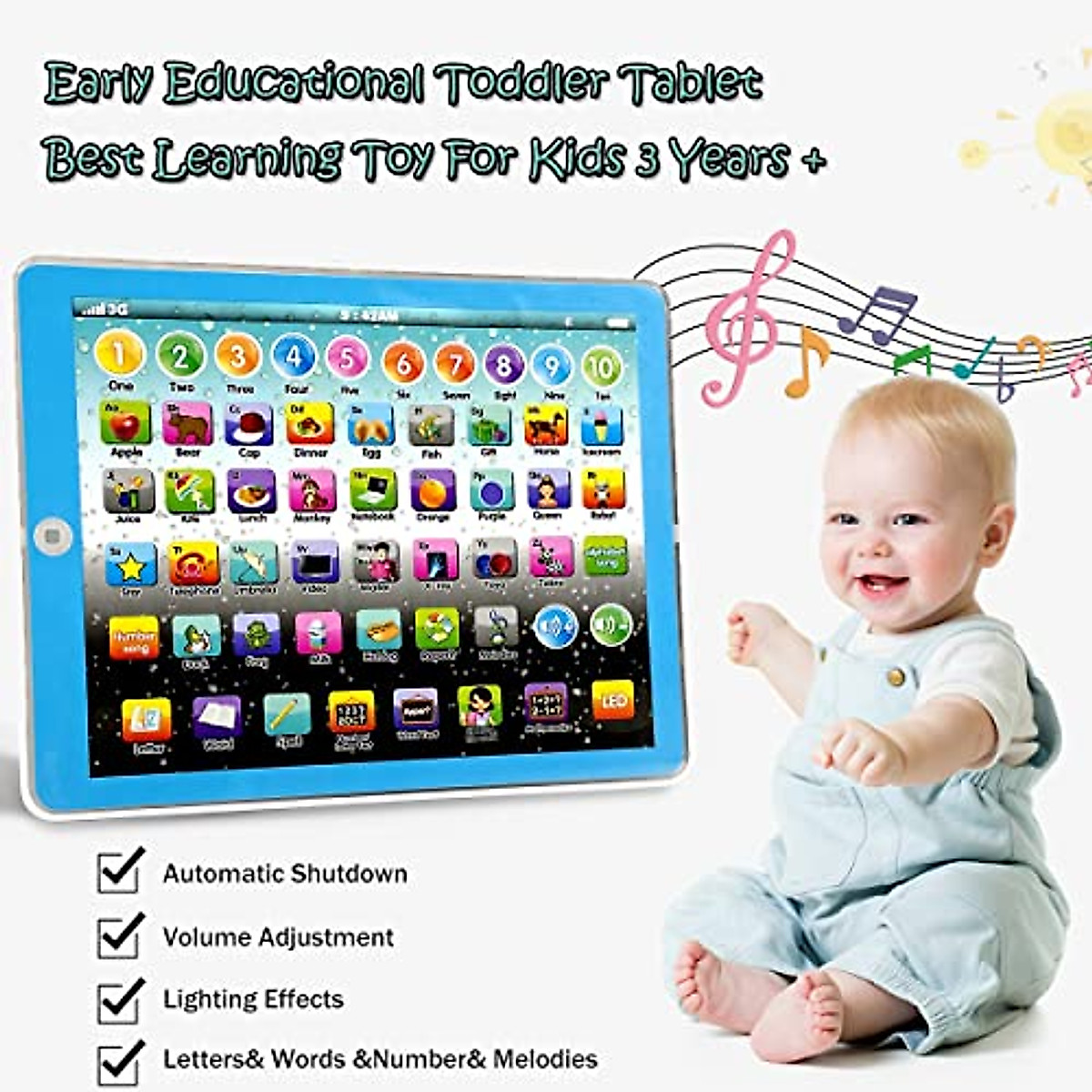 Wenbeier Kids Tablet Learning Pad Toddler Tablet with ABC Word Song Music Number Electronic Interactive Toy for Educational Preschool Boys & Girls 3-8 Years Old