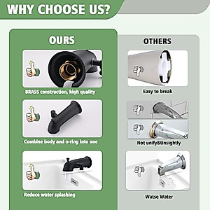 RAINREVIVE All Metal Tub Spout with Diverter for Hand Held Shower, Fits for Threaded 1/2" or 3/4" IPS, Bathtub Faucet with Shower Diverter Universal Tub Diverter Spout, Matte Black