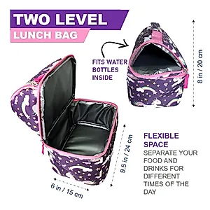 kinsho Unicorn Toddler Lunch Box for Girls Kids, Insulated Bag for Baby Girl Daycare Pre-School Kindergarten, Container Boxes for Small Kid Snacks Lunches, 2 Compartments, Unicornio Purple