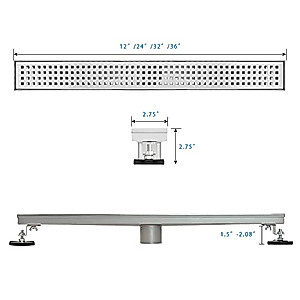 Elefloom Linear Shower Drain, Shower Drain 24 inch with Removable Grate Cover, Professional AISI 304 Stainless Steel Shower Floor Drain, Shower Drain with Hair Catcher and Leveling Feet