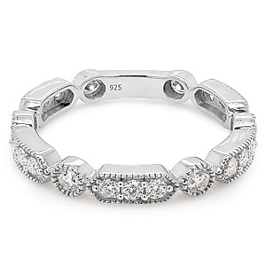 SAVEARTH DIAMONDS 1/2 cttw Round Cut Lab Created Moissanite Diamond Milgrain Full Eternity Stackable Band Ring In 14K White Gold Over Sterling Silver (VVS1 Clarity,0.50 Cttw) -8