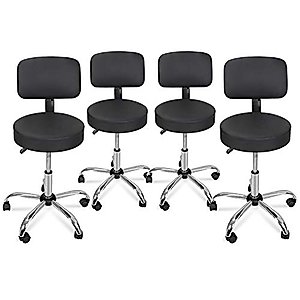 Nova Microdermabrasion Rolling Stool Swivel Salon Stool Chair Adjustable Drafting Stool Tattoo Office Massage Medical Facial Spa Stool with PU Cushion Backrest 4pcs