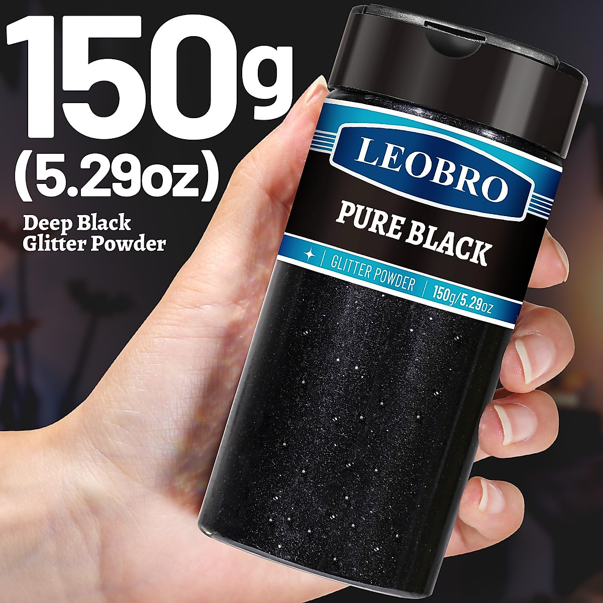 LEOBRO Glitter, Black Glitter, 150g/5.29oz Black Fine Glitter, Glitter for Crafts, Black Glitter Powder Craft Glitter Glitter, Extra Fine Glitter for Resin Crafts DIY Halloween Decorations, 0.2MM