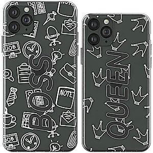 Toik Matching Couple Cases for Apple iPhone 11 Pro Xs Max Xr 10 X 8 Plus 7 6s 5s SE Cover Boyfriend Clear Lightweight Queen Basic Pattern Cute Protective Soulmate Boss Silicone Anniversary Simple