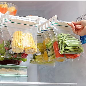 SZHTSWU Refrigerator Ziplock Bag Storage Rail Rack, Hanging Storage Clip Sliding Rail Tray Retractable Fridge Drawer Storage Organizer with 20 Sealed Bags for Fruits Vegetable Food Fresh-Keeping