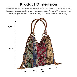 SAGEFINDS Natrona Tapestry Bag | Southwestern Pattern | Slouchy Purse | Snap Closure | Lined Interior with Pockets | 21” Long Double Handles | 16” H x 11” W