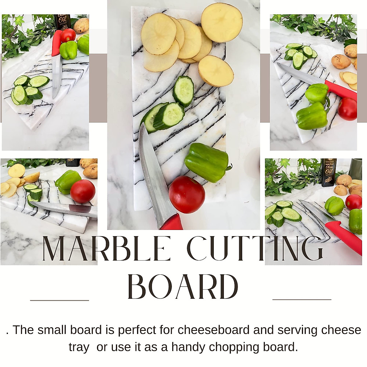 QaaN WooD Multifunctional Marble Slab Stone Serving Tray for Charcuterie,Meet,Pastry,Perfect White Cheese Board and Cutting Board, Tray,ative Tray,Vanity