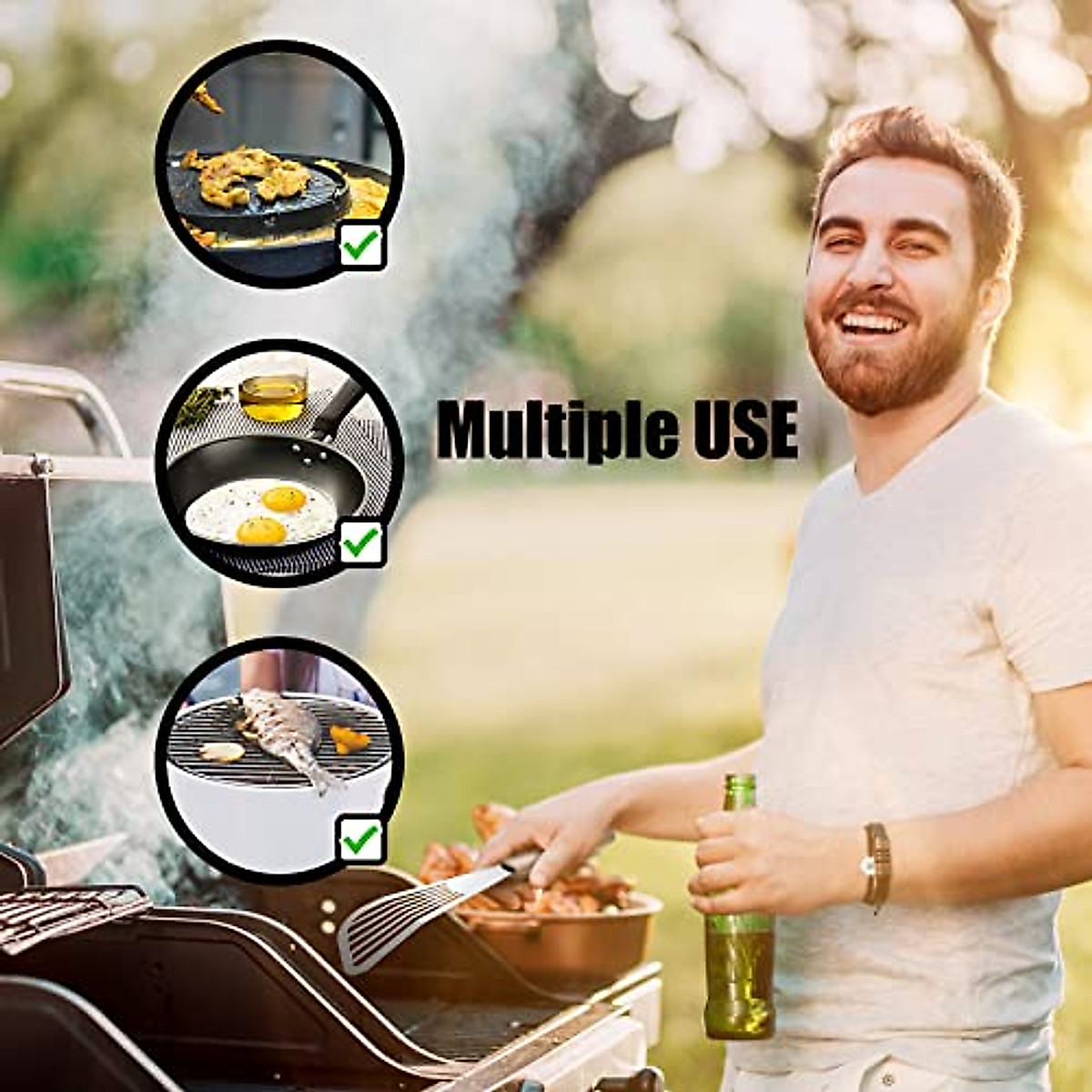 HOTEC Stainless Steel Thin Slotted Fish Turner Spatula with wooden handle