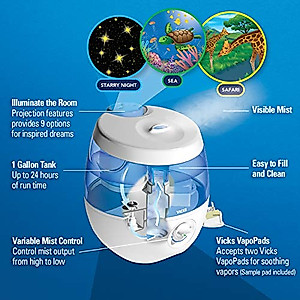 Vicks Sweet Dreams Cool Mist Humidifier, Blue, Medium Room, 1 Gallon Tank – Filter Free Cool Mist Humidifier for Baby and Kids Rooms with Light Up Display, Works with Vicks VapoPads