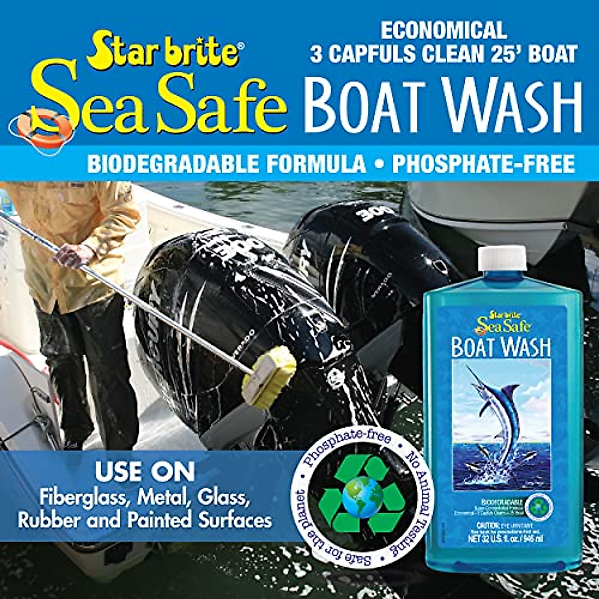 STAR BRITE Sea Safe Boat Wash - Super Concentrated - Instantly Remove Dirt, Grime, Salt Deposits & More Without Removing Wax or Polish 32 Oz (089732PW)