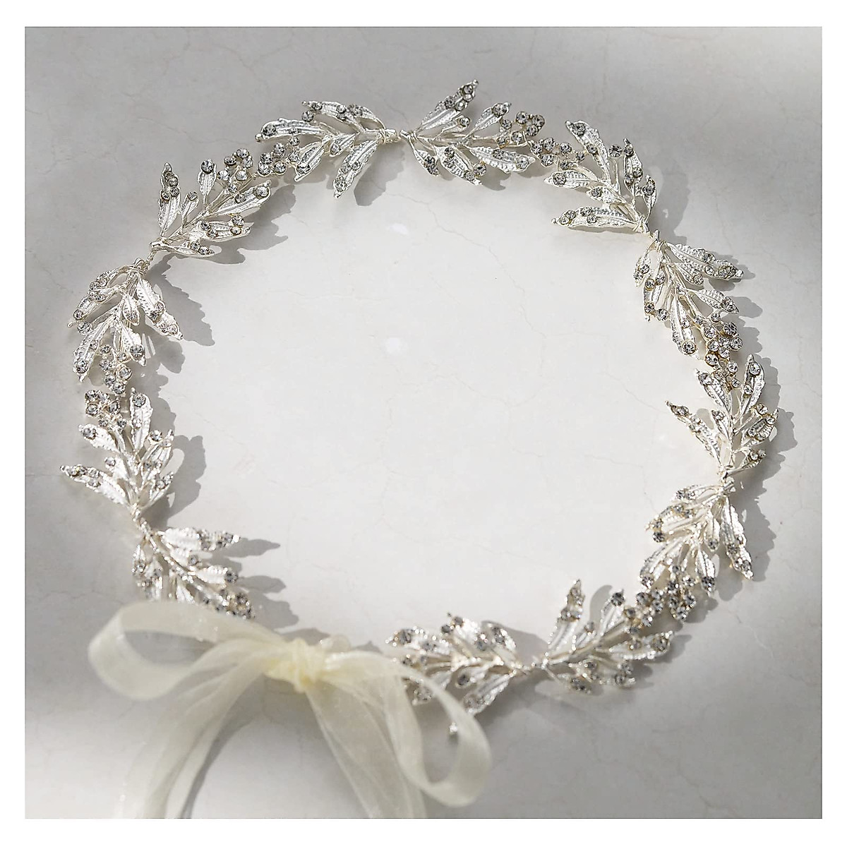 SWEETV Leaf Wedding Headpieces for Bride Silver Bridal Headband Flower Girl Headpiece Handmade Wedding Hair Accessories