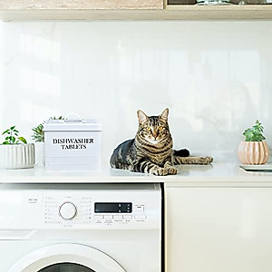 Metal Bin Dishwasher Pod Holder - Dishwasher Pods Container for farmhouse kitchen Decoration and Space Saving /White Dish Washer Tablets with Lid for Kitchen Storage & Organization Accessories