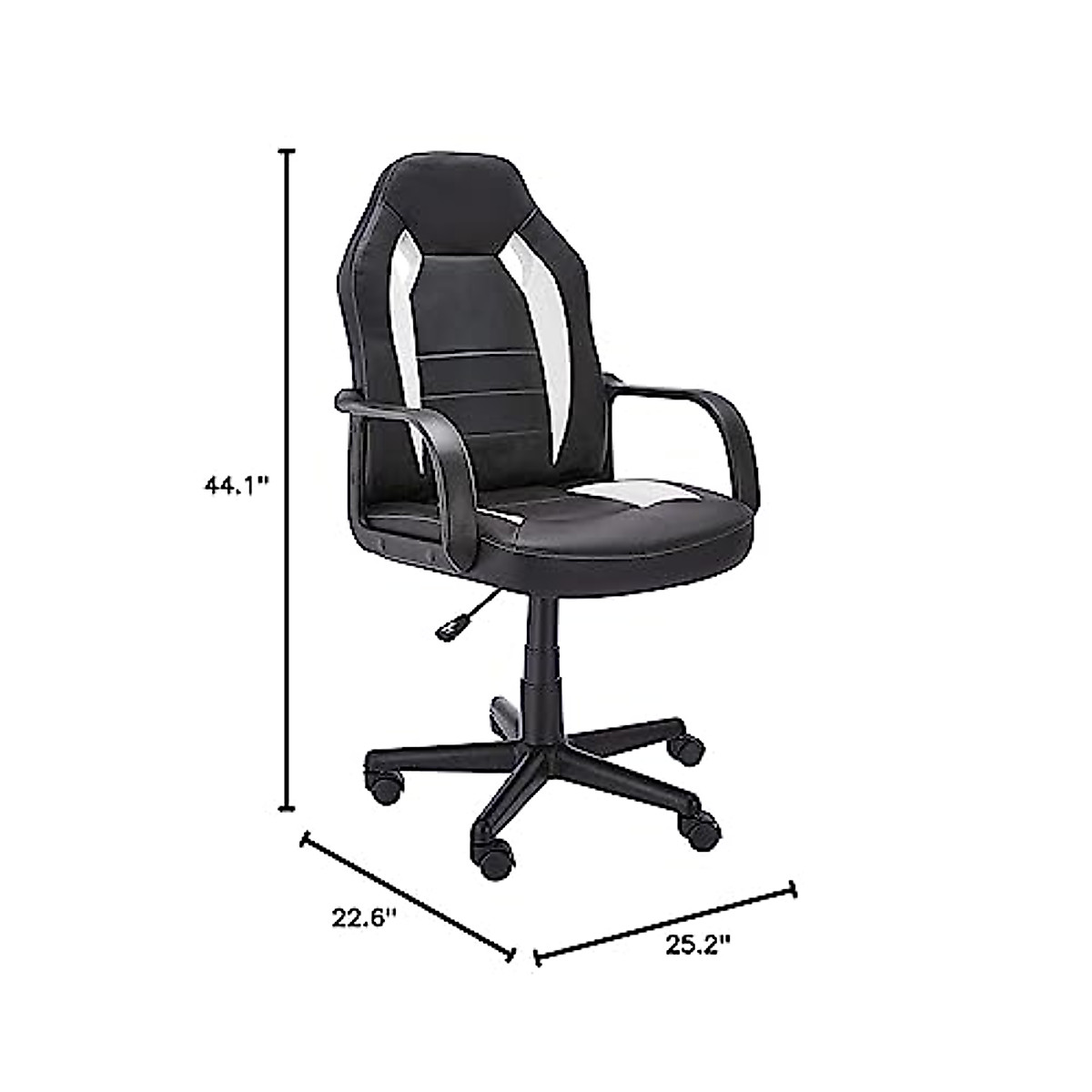Amazon Basics Racing/Gaming Style Office Chair, Faux Leather, 22.6"D x 25.2"W x 44.1"H, White