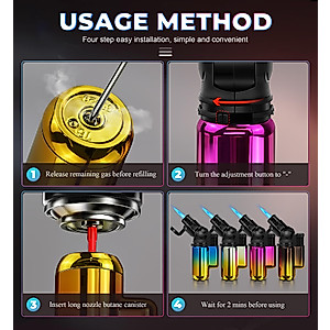 SAMNIU Pack of 4 Torch Lighter, Mini Jet Flame Butane Lighters, Multi-Purpose, 45° Rotatable for Campfires, Candle, Fireplaces, Christmas Party Favors (Gas not Included)