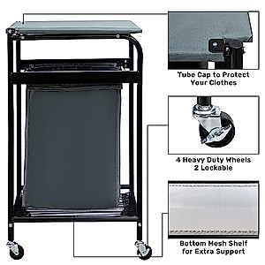 ALIMORDEN 3 laundry basket sorter with foldable ironing board,Removable Bag 3 laundry basket sorter with wheels Dark Grey