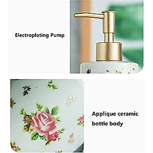 Soap Dispensers Ceramic Soap Dispenser Set with Metal Tray Soap Pump for Kitchen Sink Bathroom Accessory Flower Pattern Set, 10.8oz Lotion Dispenser (Style : Floret)