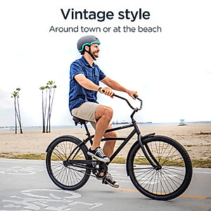 Schwinn Huron Beach Cruiser Bike for Adult, Single Speed, Coaster Brake, 26-Inch Wheels, 18-Inch Steel Frame, Full Front & Rear Fenders, Classic Handlebar, Black