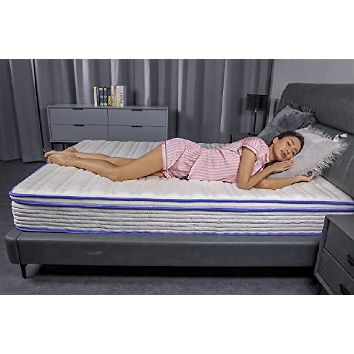 LazyCat Spring Mattress Queen,10 Inch Hybrid Spring Mattresses in a Box,Pocket Spring for Motion Isolation Memory Foam for Medium Firm, Edge Support, CertiPUR-US (Queen)