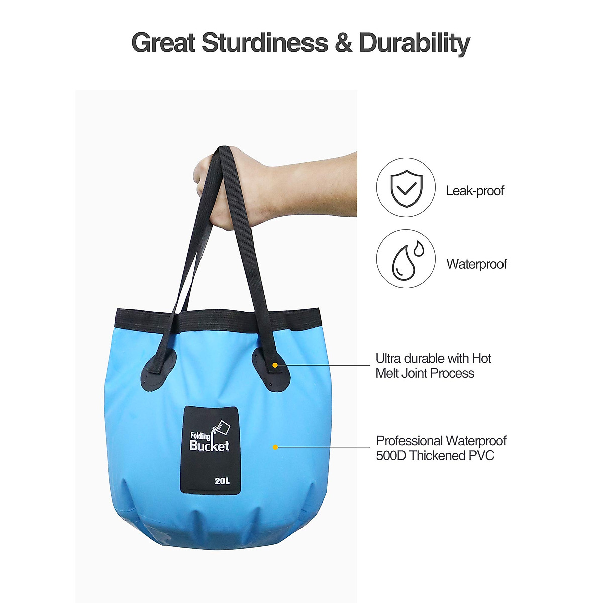 Luxtude Collapsible Bucket with Handle, 5 Gallon(20L), Portable & Ultra Lightweight Outdoor Basin Bucket, Folding Bucket for Fishing, Camping, Hiking, Car Washing and More