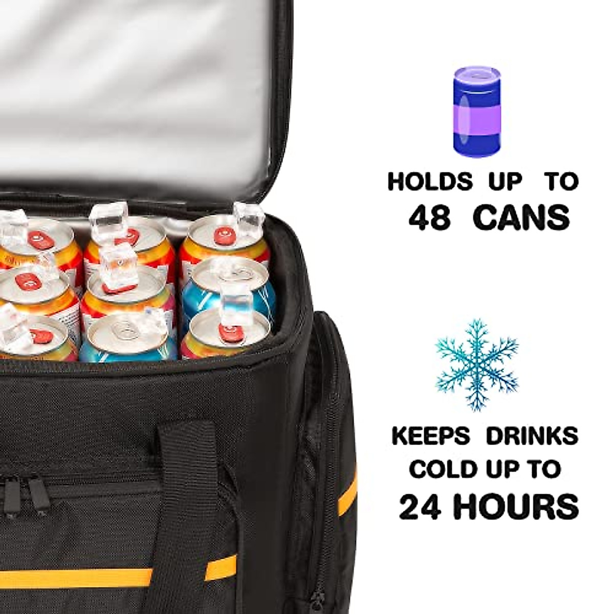 Rolling Cooler 48 Can Cooler On Wheels Beach Cooler with Rubber Wheels and Handle Insulated Large Rolling Cooler with Bungee Cord and All-Terrain Cart for Beach, Tailgate Parties, Work, 2-in-1 Design