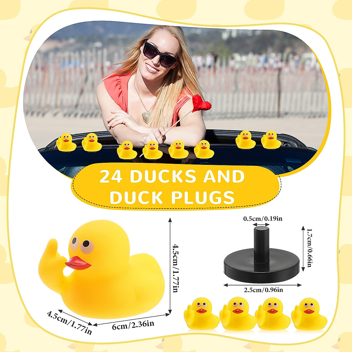 Lenwen 12 Set Middle Finger Rubber Ducks with Mount Yellow Funny Mini Rubber Duck for Car with Black Plastic Plug for Car Dashboard Decorations Accessories