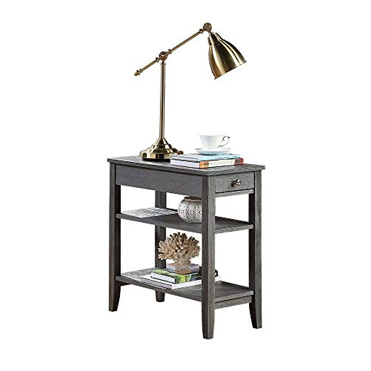 Convenience Concepts American Heritage 1 Drawer Chairside End Table with Shelves, Dark Gray Wirebrush