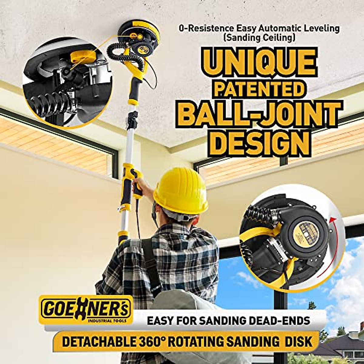 Drywall Sander, 6.5-amp Powerful Electric Drywall Sander with Vacuum, 99.5% Dust Removal, 7 Variable Speed, 900-1800RPM, Dustless Floor Sander with 26’ Power Cord for Popcorn Ceiling, Wood Floor etc