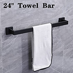 Ntipox 5 Piece Stainless Steel Matte Black Bathroom Hardware Accessories Set Include 23.6 Inch Towel Bar Set Matte Black, Towel Rack Set Bathroom Accessories Set Black