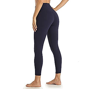 YUNOGA Women's Soft High Waisted Yoga Pants Tummy Control Ankle Length Leggings (M, Navy)