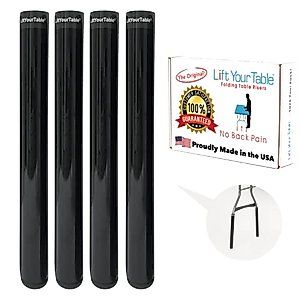 Lift Your Table® Folding Table Risers, Made in The USA, Standing Desk Kit, Easy-to-Use Bent Leg Folding Table Extensions, Raises Folding Tables 14” Inches. Durable, Sturdy. Set of 4, Black