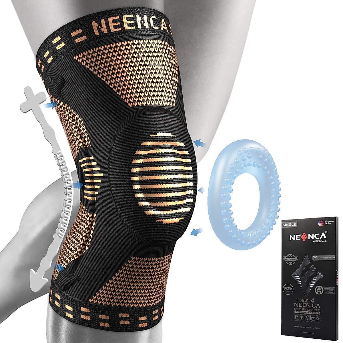 NEENCA Copper Knee Brace for Knee Pain, Knee Support with Patella Pad & Side Stabilizers, Compression Knee Sleeve for Sport, Workout, Arthritis, ACL, Joint Pain Relief, Meniscus Tear- FSA/HSA Eligible