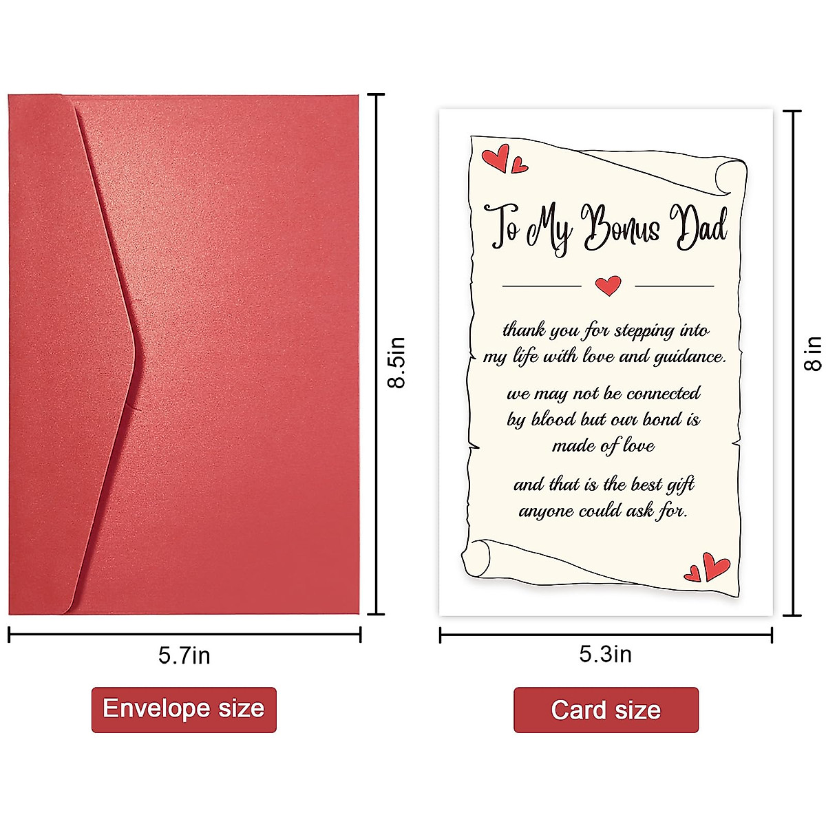 SuperShunhu Sweet Birthday Card for Bonus Dad, Funny Poem Fathers Day Card for Bonus Dad, Bonus Dad Card from Stepdaughter Stepson, Appreciation Card for Stepdad, Thank You Card