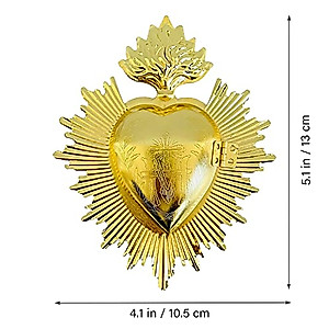 ESNOY Sacred Heart, Gold Metal Milagro Heart Wall Ornament, Mexican Home Eclectic Decor, Heart Box Catholic Gift for First Holy Communion Confirmation Housewarming Christmas