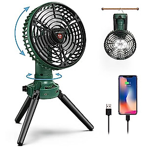 SISMEL Portable Camping Fan with Light, 10400mAh Rechargeable Battery Operated Fan, Stepless Speed and Small Quiet Outdoor Tent Fan, USB Oscillating Fan for Bedroom Bedside, Camp Tents, Office Desk