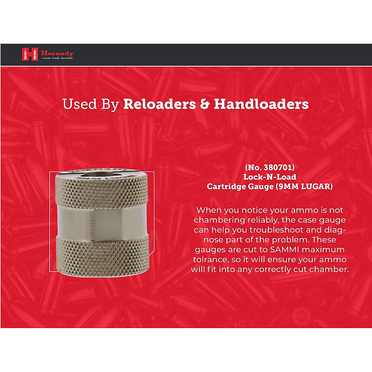 Hornady Lock-N-Load Cartridge Gauge 9MM Luger (.355), 380701 - Reloading Supplies to Help Check Cases & Ammo Specifications-Caliber Specific, Cylindrical Precision Steel Gauges Fit SAAMI Tolerances