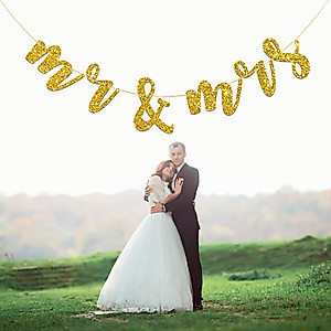 Mr & Mrs Banner for Bridal Shower, Engaged, We Still Do, Groom Bride Wedding Party Decorations (Gold Glitter)
