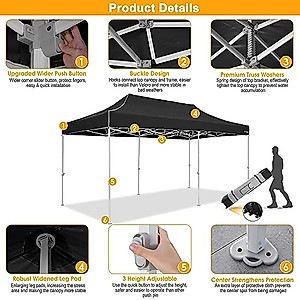 HOTEEL Tents for Parties, 10x20 Pop Up Canopy Tent Heavy Duty, Commercial Outdoor Canopy Tents for Event Wedding, All Season Wind UV 50+&Waterproof Gazebo with Roller Bag, Thickened Legs, Black