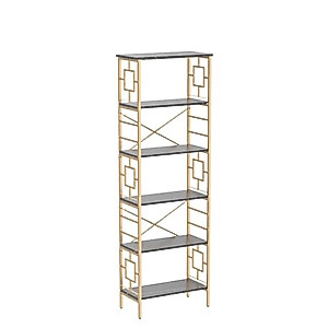 HOMISSUE Bookcase,6-Tier Tall Bookshelf Metal Bookcase and Bookshelves, Free Standing Storage Modern Bookshelf for Home Office Living Room and Bedroom, Black & Gold