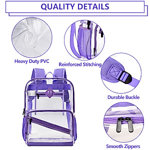 Kasqo Clear Backpack, 15.6 Inch Heavy Duty PVC Transparent Backpack See Through Backpacks for School, College, Sports, Work, Travel, Stadium Approved, White