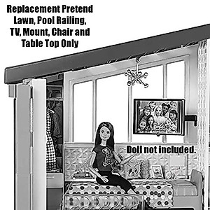 Replacement Parts for Barbie Dreamhouse Playset - FHY73 ~ Replacement Lawn, Pool Railing, TV, Mount, Chair and Table Top