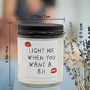 Lavender Scented Soy Candles (9 oz), Funny Boyfriend Gifts, Husband Gifts, Adult Humor Anniversary/Birthday Gifts for Him - Light Me When You Want A BJ