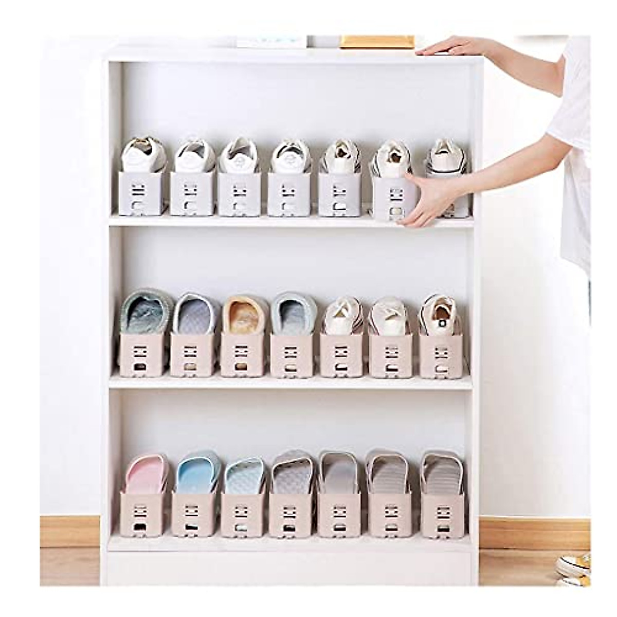 HTLLT Practical and Convenient Shoe Slots Organizer Adjustable Shoe Racks Space Saver Shoe Holder 4/6 Piece Set,Gray,6 Piece Set