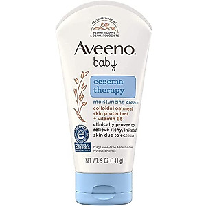 Aveeno Eczema Therapy Daily Moisturizing Cream for Sensitive Skin, Soothing Lotion with Colloidal Oatmeal for Dry, Itchy, and Irritated Skin, Steroid-Free and Fragrance-Free, 5 oz