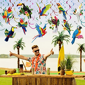 30 Tropical Birds Decorations, Tropical Hawaiian Toucan Parrot Party Hanging Swirl Foil Ceiling Decor for Summer Luau Hawaiian Beach Pool Party Tiki Party Wedding Birthday Party Supplies