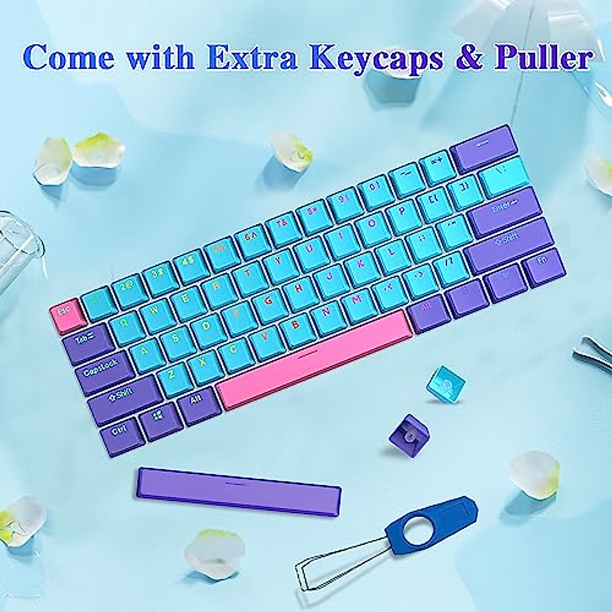 BOYI Shine-Through Keycaps, BOYI 61 Key ANSI Layout OEM Profile PBT Thick Keycaps for 61 Mechanical Keyboard Joker 61 keycaps
