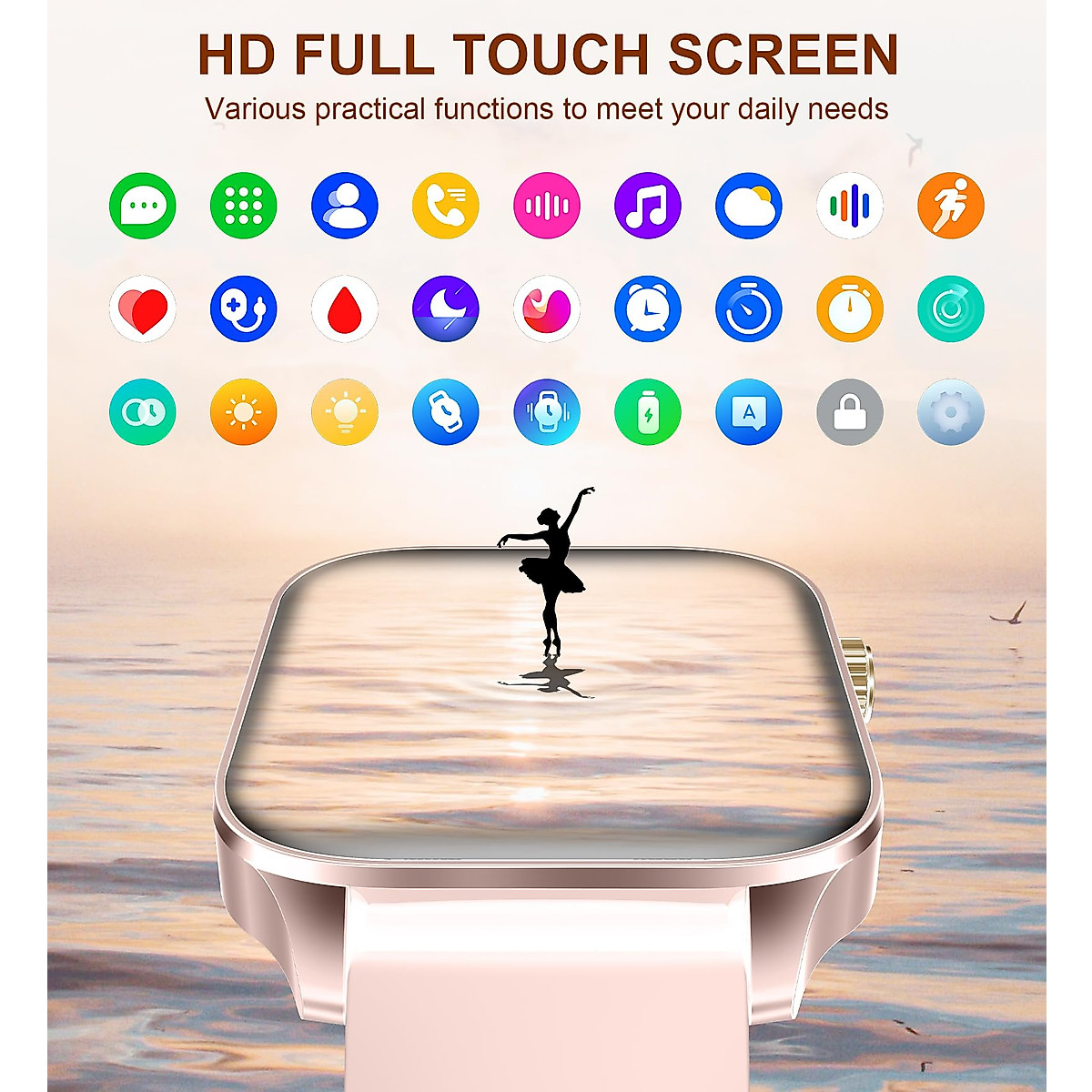 Smart Watch for Women (Answer/Make Call), 1.85" Fitness Tracker with Heart Rate Sleep SpO2 Monitor Pedometer 20 Sport Modes Voice, Waterproof Activity Trackers Smartwatches for iPhone Android Phones