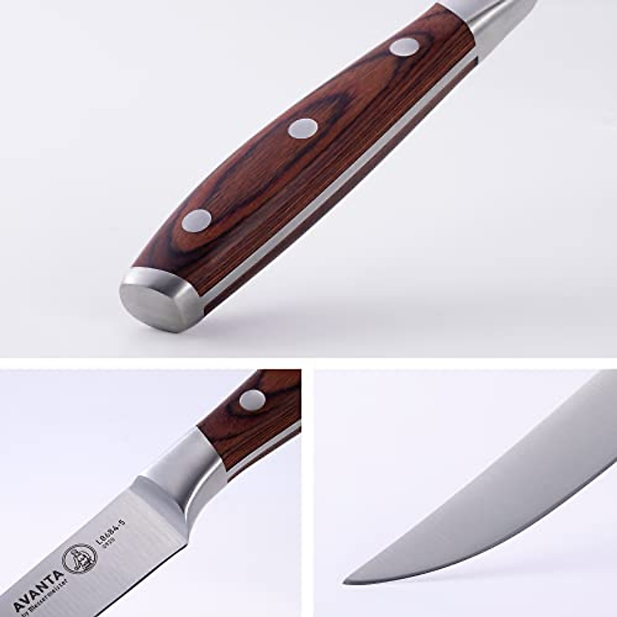 Messermeister Avanta 5” Fine Edge Steak Knife Set - German X50 Stainless Steel - Rust Resistant & Easy to Maintain - Includes 4 Steak Knives